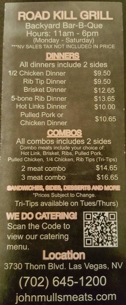 Menu At John Mulls Meats And Road Kill Grill Bbq Las Vegas