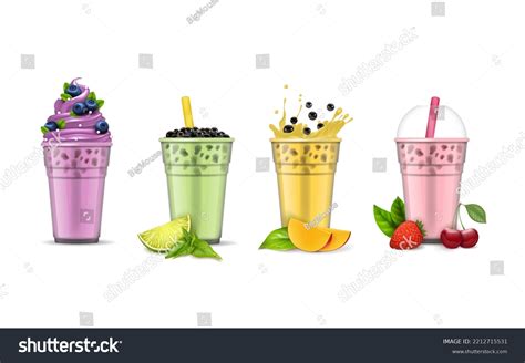 Realistic Detailed 3d Different Fruit Bubble Stock Vector Royalty Free