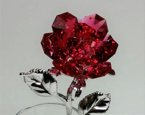 Red Crystal Rose Made Using Swarovski Crystal In Glass Vase Etsy
