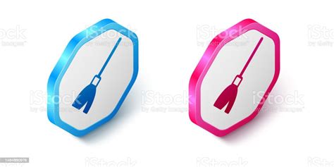 아이소메트릭 핸들 빗자루 아이콘은 흰색 배경에 분리되어 있습니다 청소 서비스 개념입니다 육각형 버튼 벡터 3차원 형태에 대한 스톡 벡터 아트 및 기타 이미지 Istock