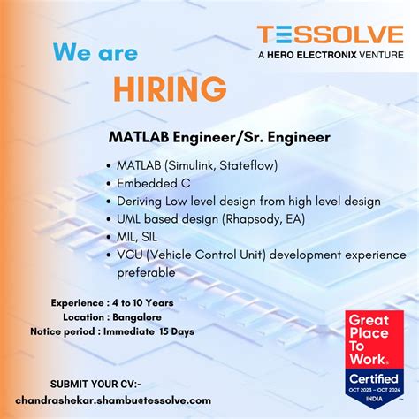 Looking For Automotive Experts Leads And Engineers With Specific Mandatory Skills In Matlab And