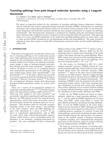 Pdf Tunneling Splittings From Path Integral Molecular Dynamics Using