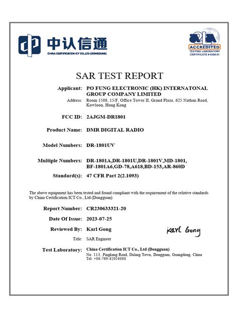 Sar Test Report 6752390 Pdf Data Acquisition Inputoutput