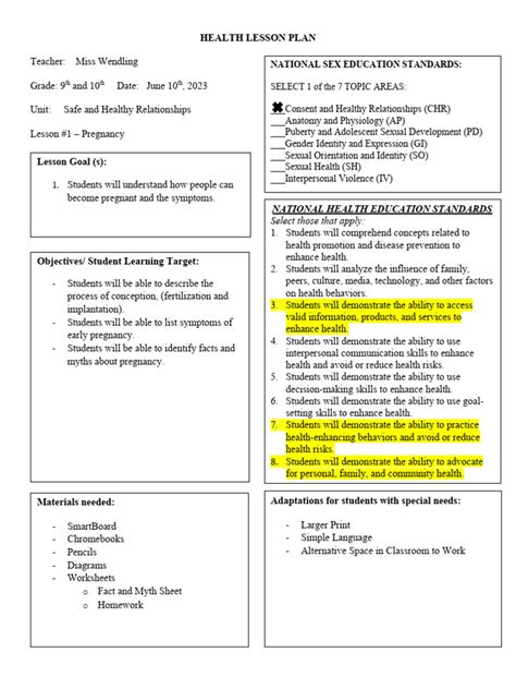 Pbh 643 Pregnancy He Lesson Wendling Final Pdf Sex Education Pregnancy