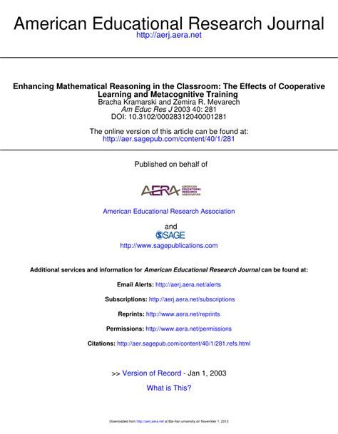 Pdf Enhancing Mathematical Reasoning In The Classroom The Effects Of Cooperative Learning And
