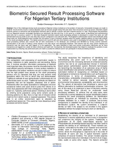 Pdf Biometric Secured Result Processing Software For Nigerian