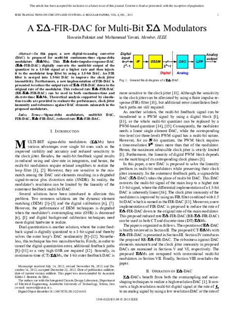 pdf a sigma delta fir dac for multi bit sigma delta modulators