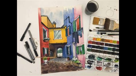 Мастер класс по акварельной живописи «Маленькая Италия Как нарисовать дворик поэтапно Youtube