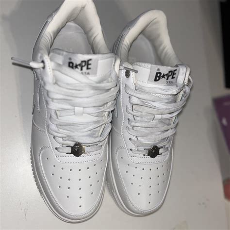 Bape Sta White Leather Forces Worn Once To A Depop