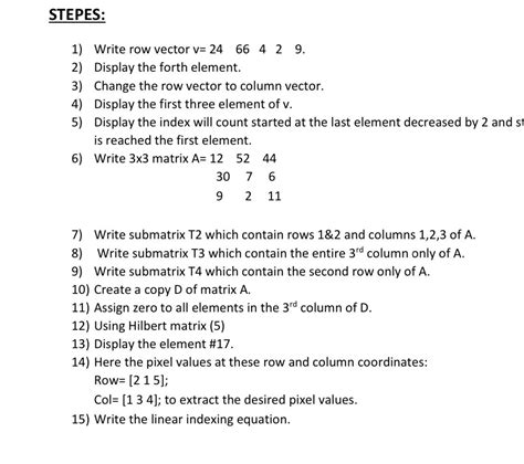 Solved STEPES Write Row Vector V Chegg