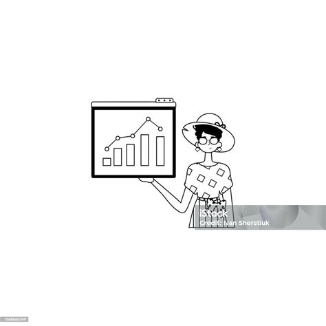 여자 아이는 거만한 도덕적 추진력으로 덧셈의 그래프를 들고 있습니다 검은 색과 흰색 아날로그 스타일러스 트렌디한 스타일 벡터