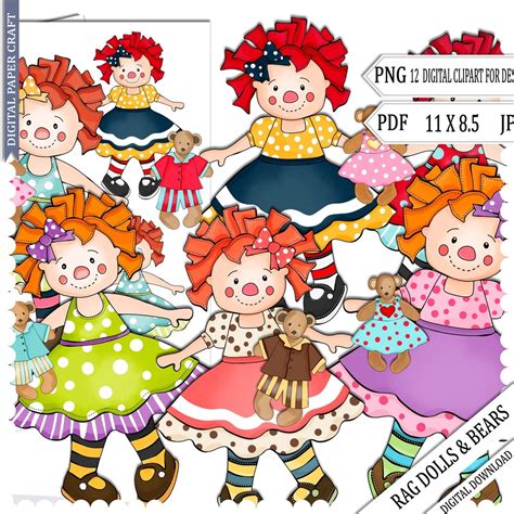 Rag Doll Clipart Vintage Dolls And Bears Png  Pdf Printable