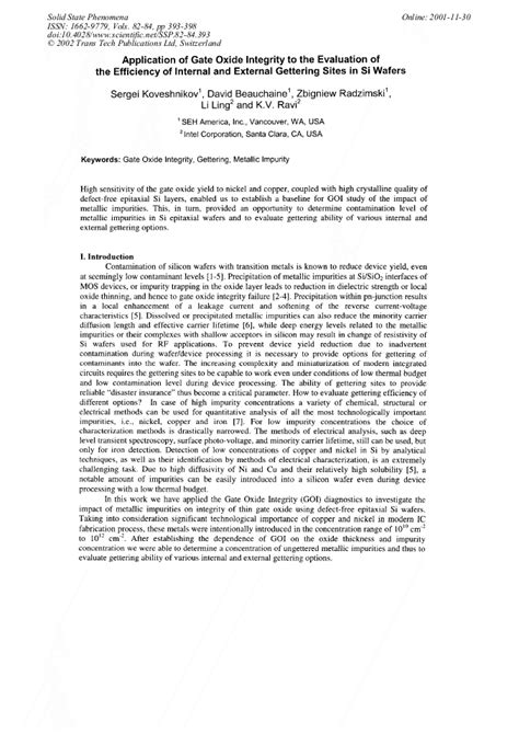 Application Of Gate Oxide Integrity To The Evaluation Of The Efficiency Of Internal And External