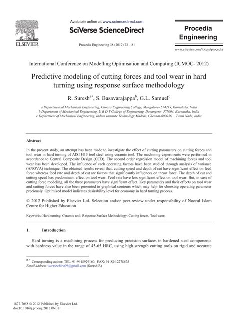 Pdf Predictive Modeling Of Cutting Forces And Tool Wear In Hard