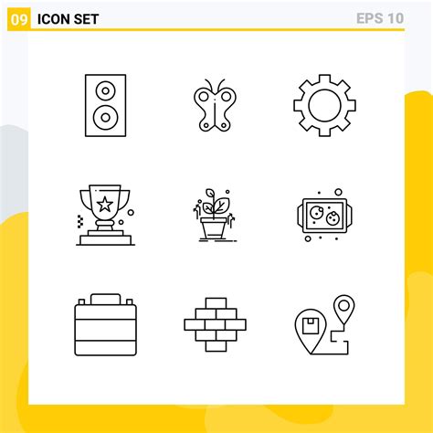 Group Of 9 Modern Outlines Set For Trophy Business Nature Award Technology Editable Vector