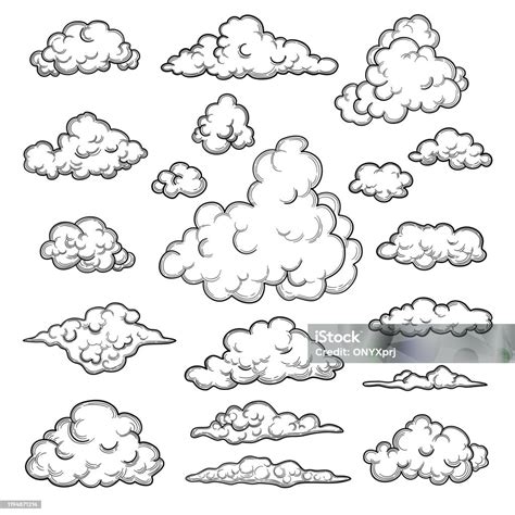 Awan Yang Digambar Tangan Simbol Grafis Cuaca Dekoratif Sky Vector Objek Vektor Koleksi Awan