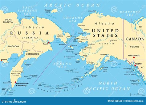 Maritime Boundary Between Russia And United States Political Map Stock Vector Illustration Of