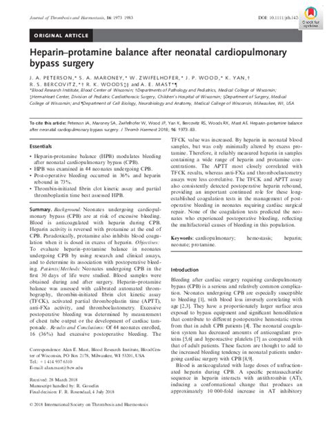 Pdf Heparin Protamine Balance After Neonatal Cardiopulmonary Bypass Surgery