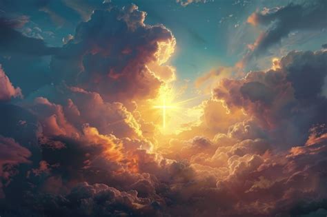Premium Photo Resurrection Light Cross Shape In Clouds Risen Jesus Ascends To Heaven Scene