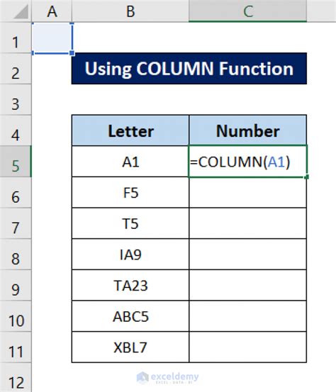 How To Convert Column Letter To Number Chart In Excel 4 Ways