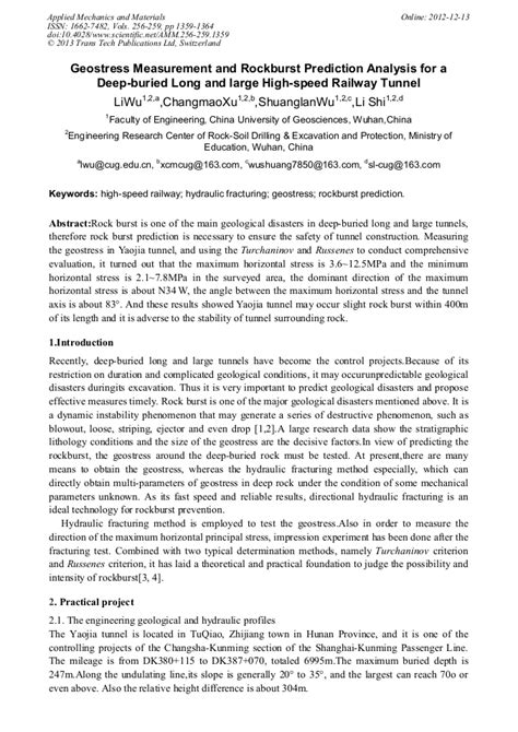 Geostress Measurement And Rock Burst Prediction Analysis For A Deep