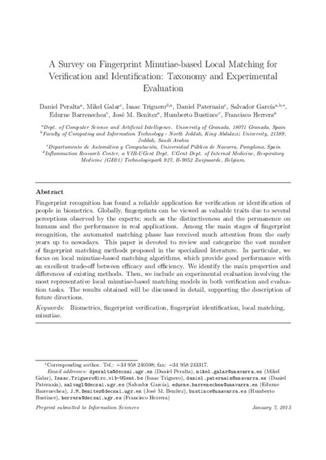 Pdf A Survey On Fingerprint Minutiae Based Local Matching For Verification And Identification