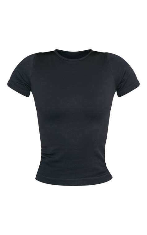 Black Seamless Longline Short Sleeve Gym Top Athleisure Black