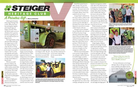 Steiger Heritage Club—a Priceless T By Sherry Schaefer Steiger Heritage Club