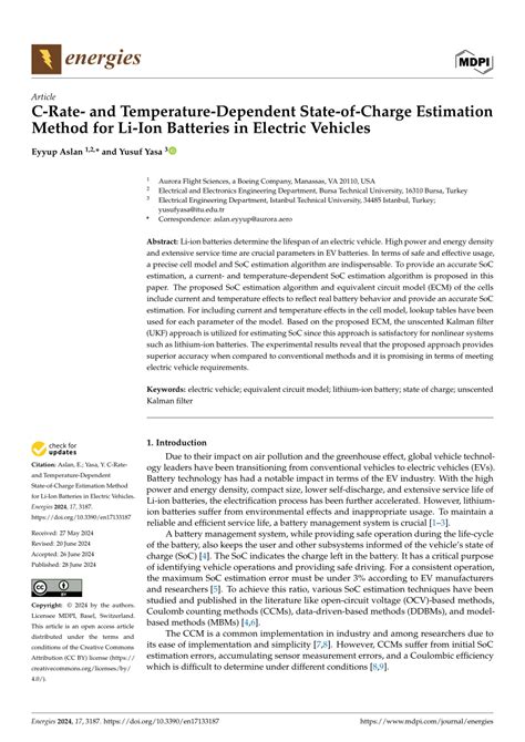 Pdf C Rate And Temperature Dependent State Of Charge Estimation Method For Li Ion Batteries