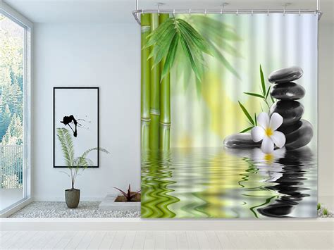 Yadshoti Zen Garden Shower Curtain Spa Green Bamboo Black