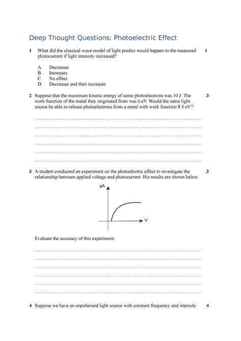 Deep Thought Questions Photoelectric Effect Deep Thought Questions