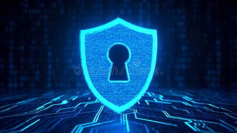 Glowing Blue Shield With Keyhole And Futuristic Circuit Board Cybersecurity And Data