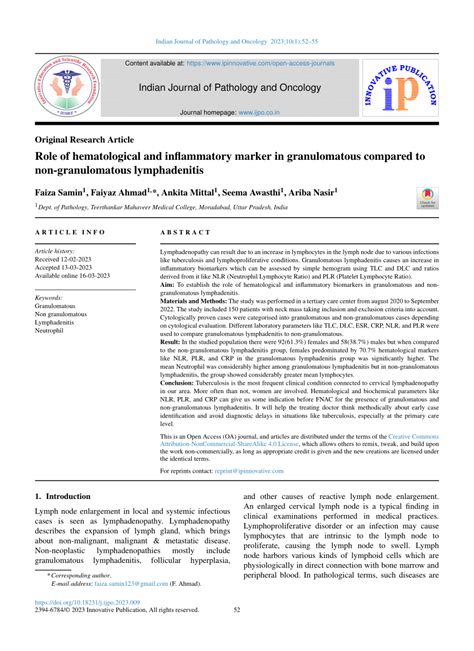 Pdf Role Of Hematological And Inflammatory Marker In Granulomatous