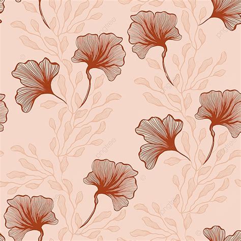 Abstract Botanical Seamless Pattern In Light Neutral Desert Colors With Line Art Flowers