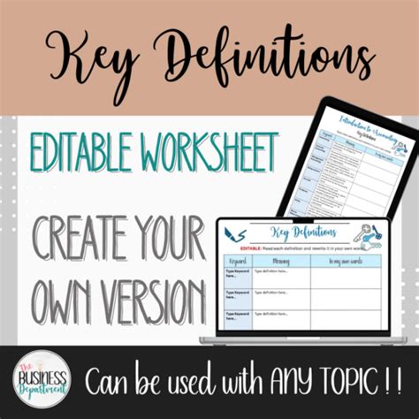 Key Definition Worksheet Editable Version Keywords Use With Any