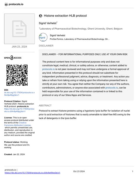 Pdf Histone Extraction Hlb Protocol V1