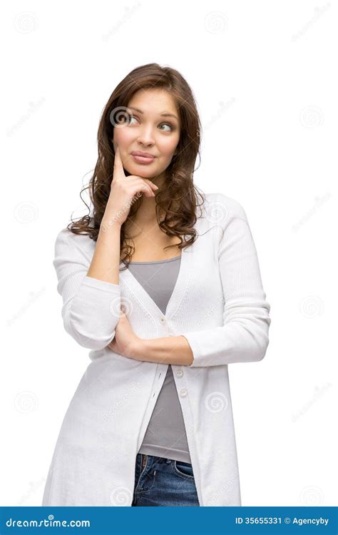 Pensive Girl Touching Her Face Stock Image Image Of Beauty Isolated