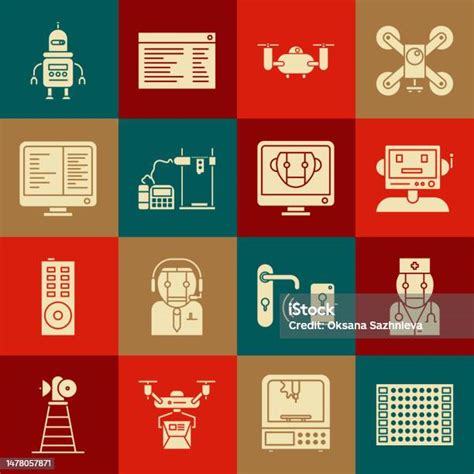 Set Printed Circuit Board Pcb Robot Doctor Drone Flying With Action
