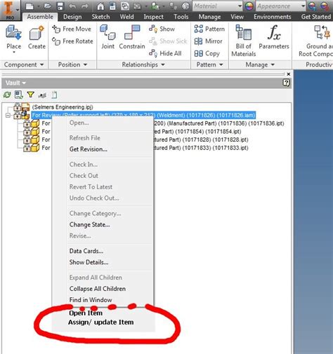 Asign Update Items Direct From The Vault Browser Bar In Inventor