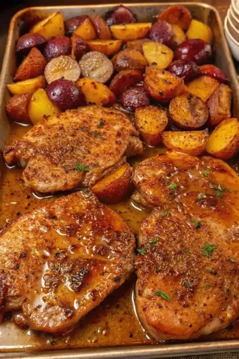 Sheet Pan Pork Chops With Multi Colored Potatoes