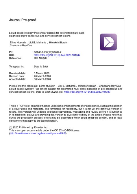 Pdf Liquid Based Cytology Pap Smear Dataset For Automated Multi Class Diagnosis Of Pre