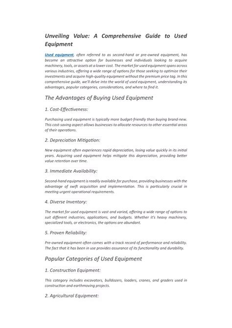 PPT Unveiling Value A Comprehensive Guide To Used Equipment