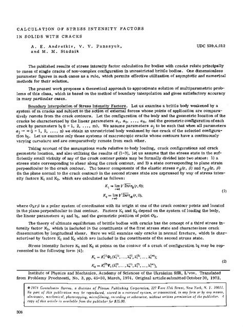 Pdf Calculation Of Stress Intensity Factors In Solids With Cracks