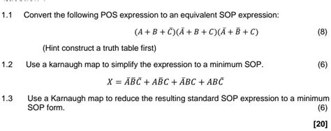 Solved Question 1 11 Convert The Following Pos Expression To An