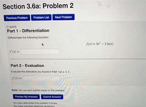 solved 1 point part 1 differentiation differentiate the