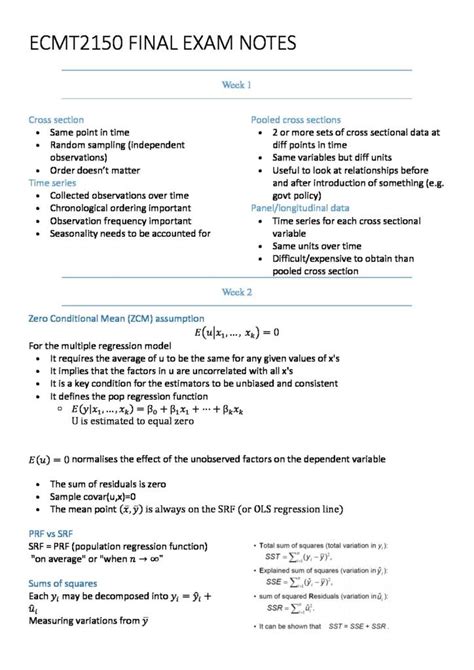 Notes For Intermediate Econometrics Ecmt2150 At University Of Sydney
