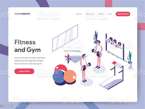 피트니스 및 체육관 일러스트 개념의 방문 페이지 템플릿입니다 웹 사이트 및 모바일 웹 사이트에 대한 웹 페이지 디자인의 아이소