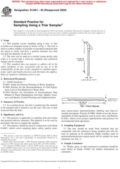 Astm D5451 932004 Standard Practice For Sampling Using A Trier Sampler