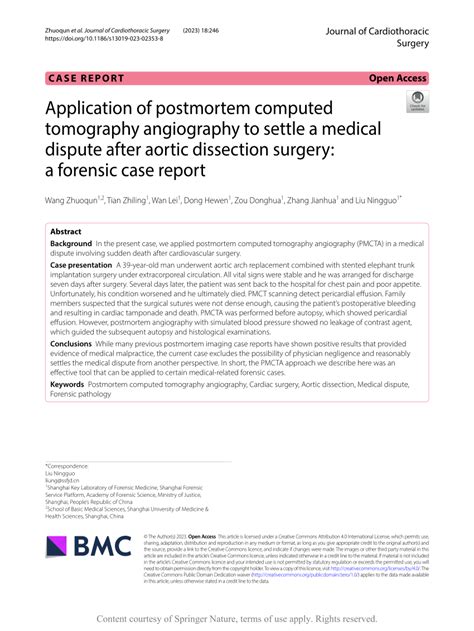 Pdf Application Of Postmortem Computed Tomography Angiography To Settle A Medical Dispute