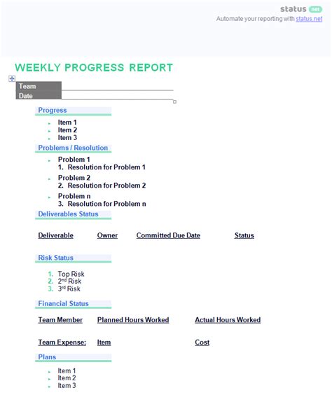 6 Awesome Weekly Status Report Templates Free Download